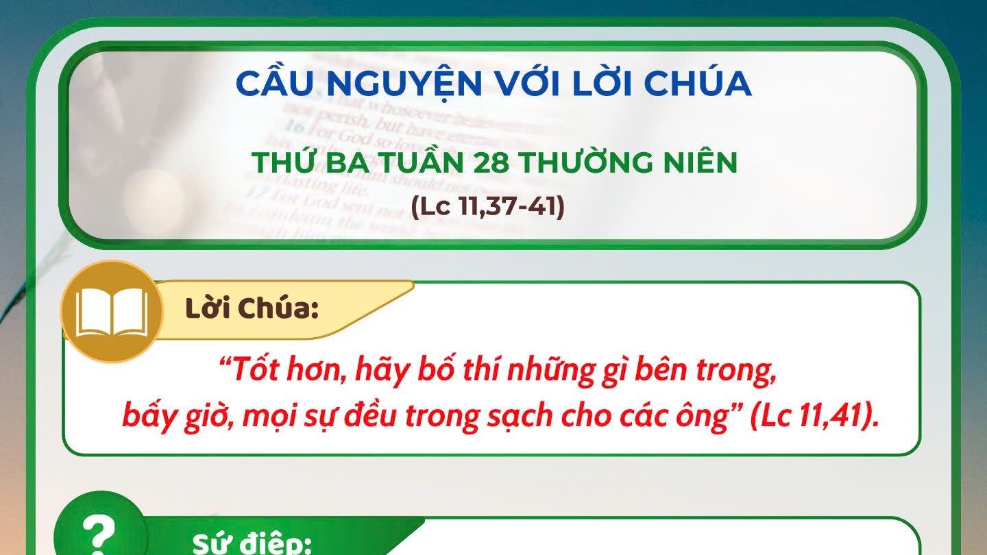 Cầu nguyện với Lời Chúa: thứ Ba tuần 28 thường niên năm C